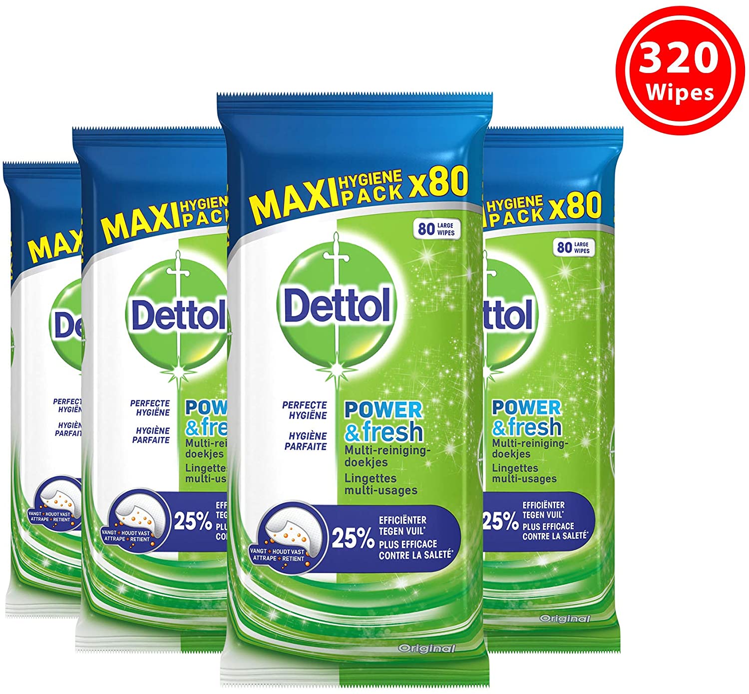 Dettol Power and Fresh Multi-Cleaning Wipes (4 x 80 Wipes – Large ...